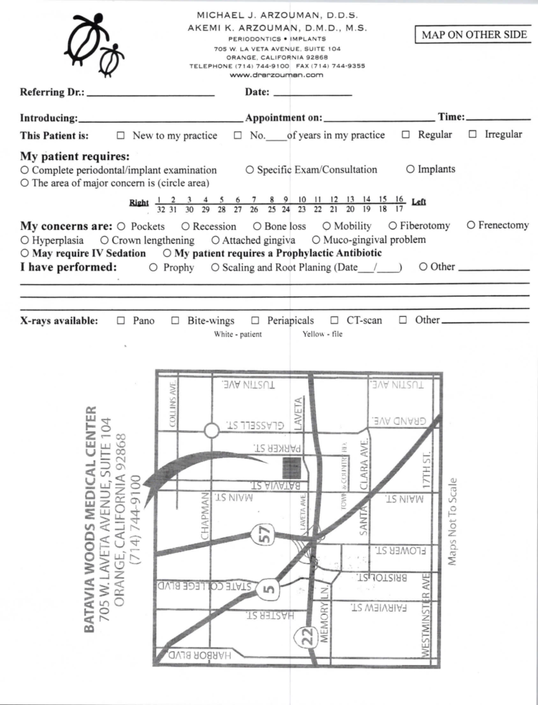 Referral Form Michael J. Arzouman, D.D.S., Inc. Orange CA